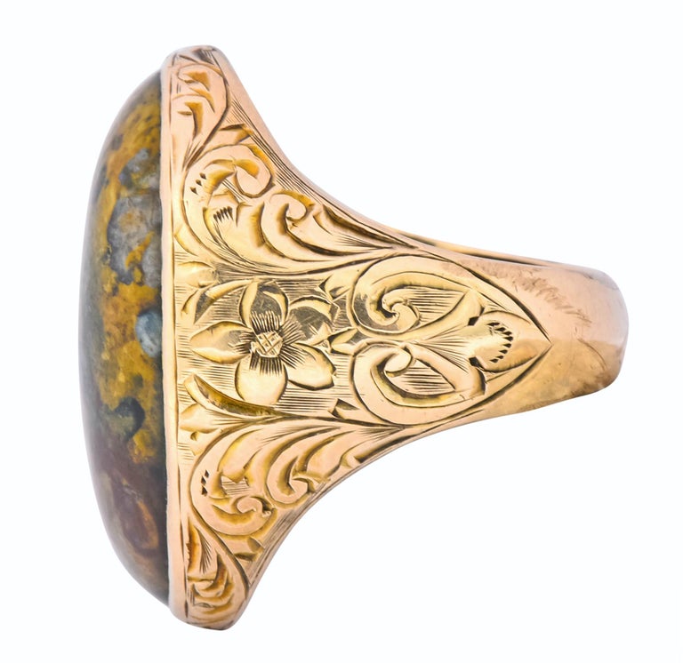 Allsopp Bros. Art Nouveau Jasper Cabochon 14 Karat Gold Ring at 1stDibs