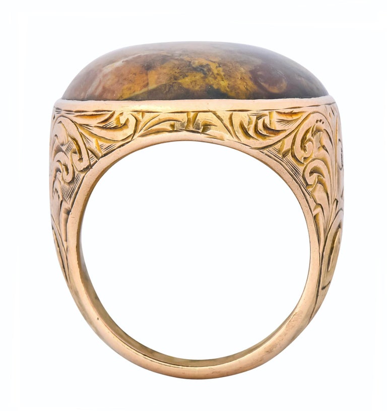Allsopp Bros. Art Nouveau Jasper Cabochon 14 Karat Gold Ring at 1stDibs