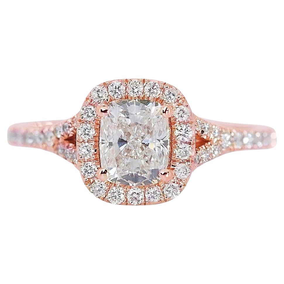 Magnificent 1.33ct Diamonds Halo Ring in 18k Rose Gold - GIA Certified For Sale at 1stDibs