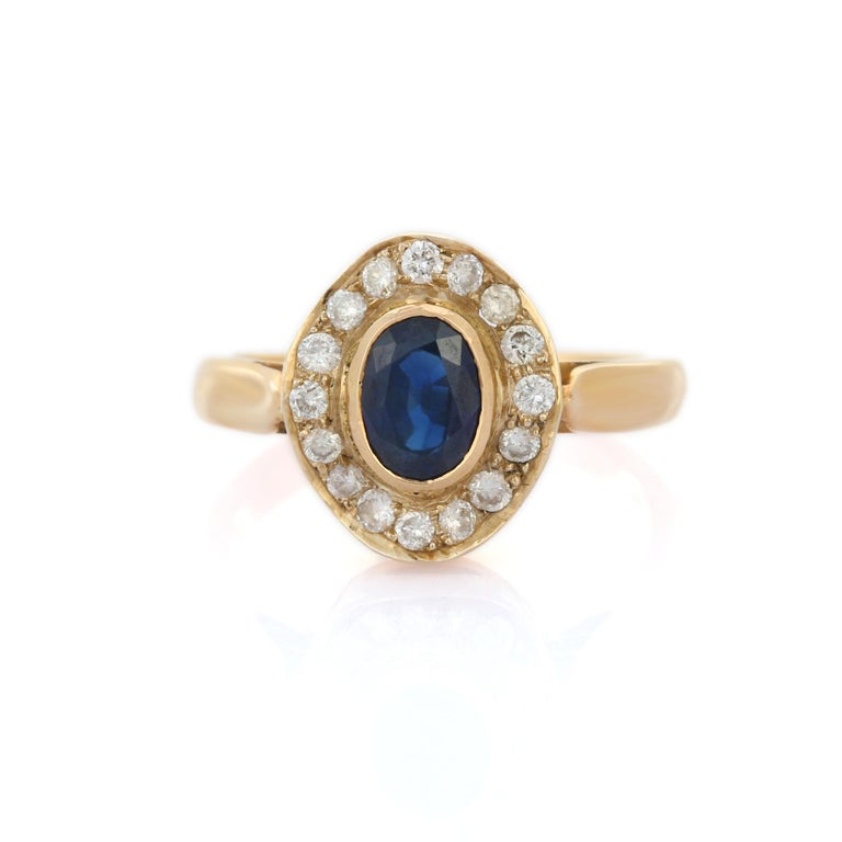 Customizable Alluring 18K Solid Yellow Gold Blue Sapphire Diamond Ring, Yellow Gold Ring For ...