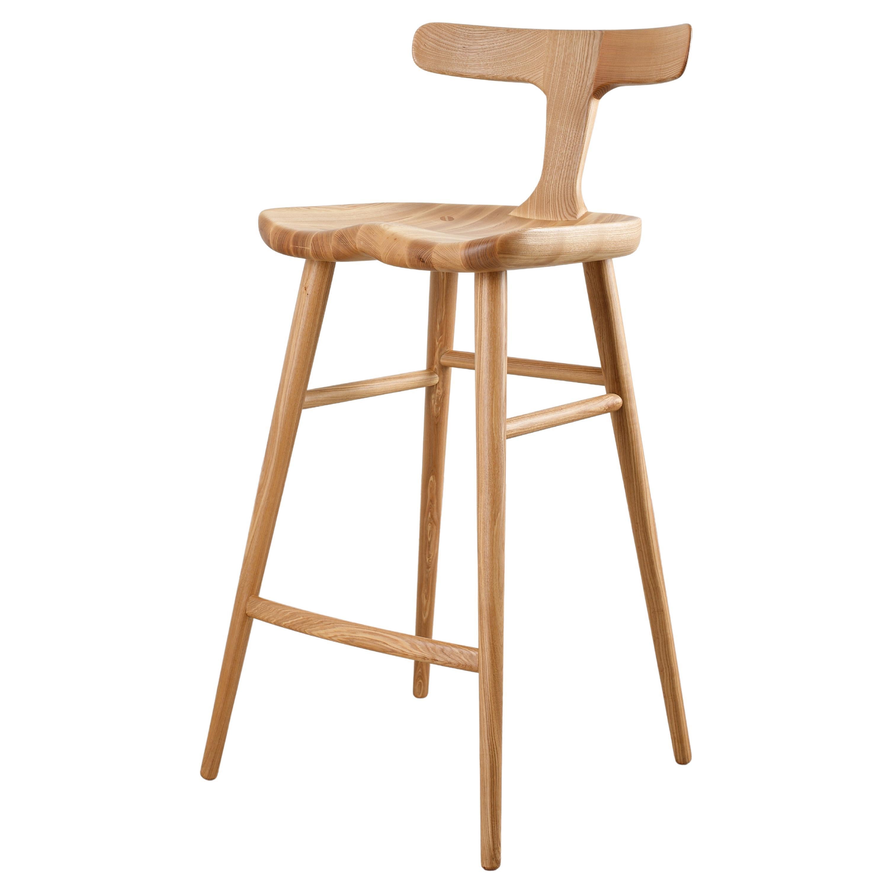 Alma Ash Solid Wood Bar Chairs with Back For Sale at 1stDibs