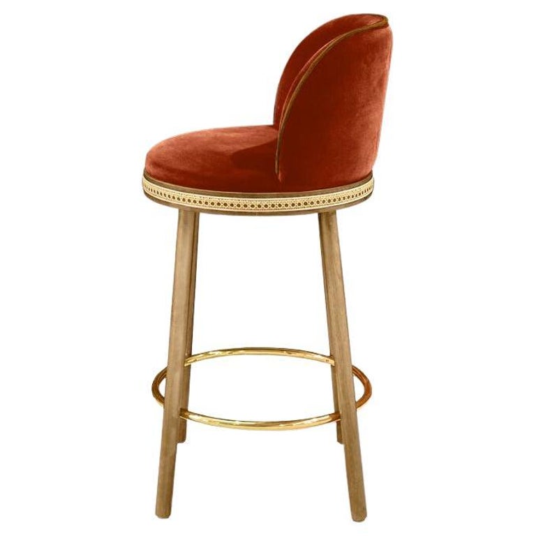 Alma Bar Stool, Natural Oak/Polished Brass/Fire For Sale at 1stDibs