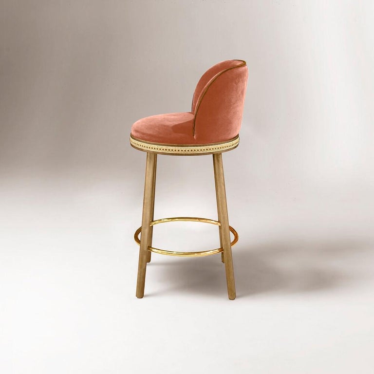 Alma Bar Stool, Natural Oak/Polished Brass/Powder For Sale at 1stDibs