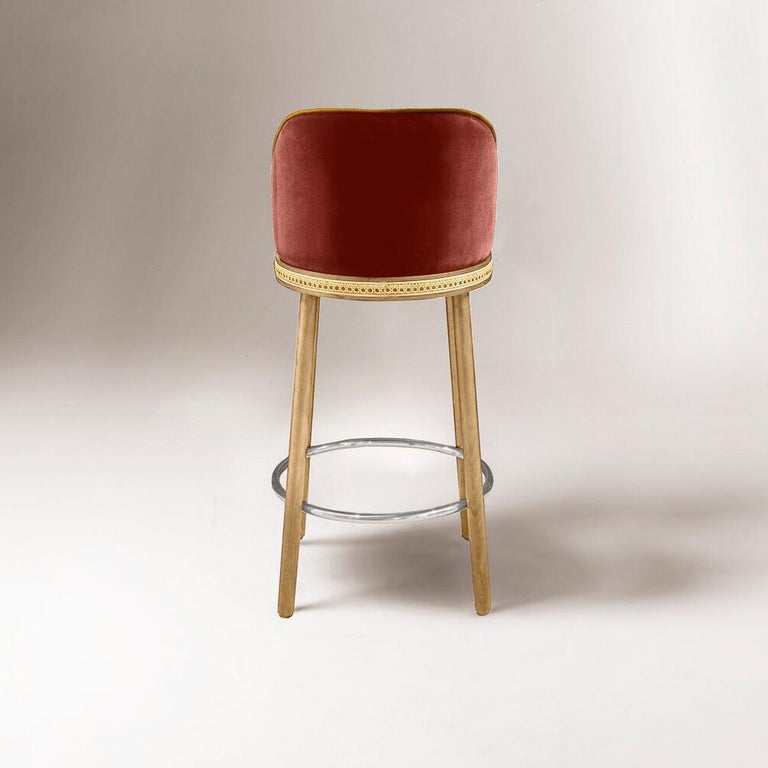 Alma Bar Stool, Natural Oak/Polished Nickel/Peach For Sale at 1stDibs