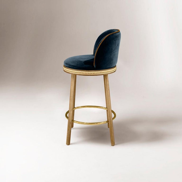 Alma Bar Stool, Natural Oak/Satin Brass/Maditerranee For Sale at 1stDibs