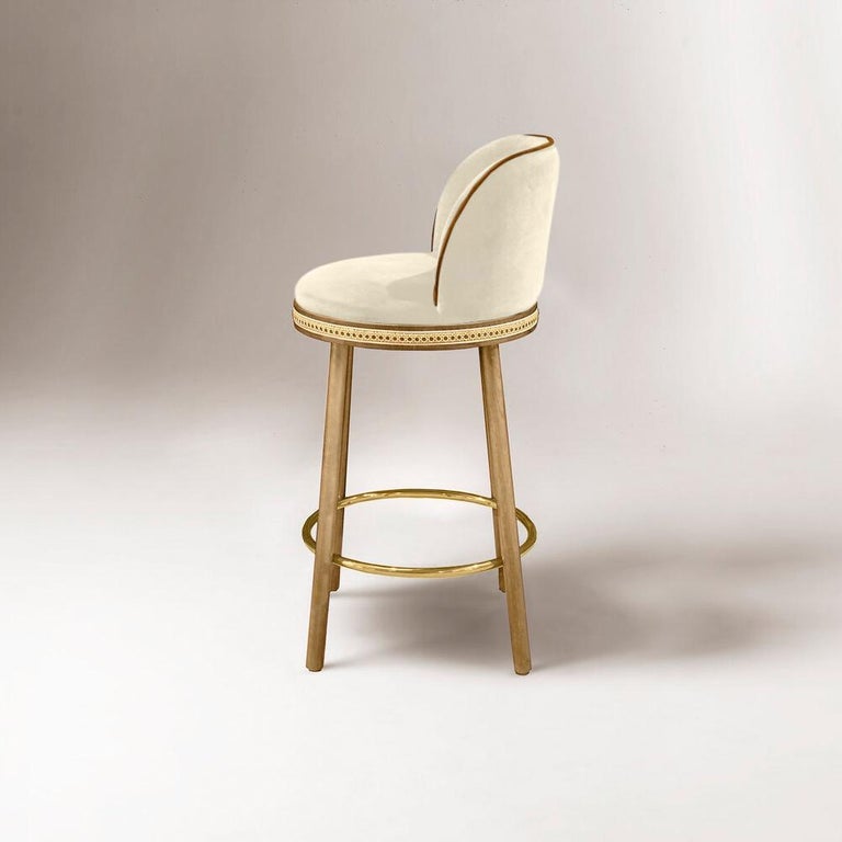 Alma Bar Stool, Natural Oak/Satin Brass/Nuage For Sale at 1stDibs