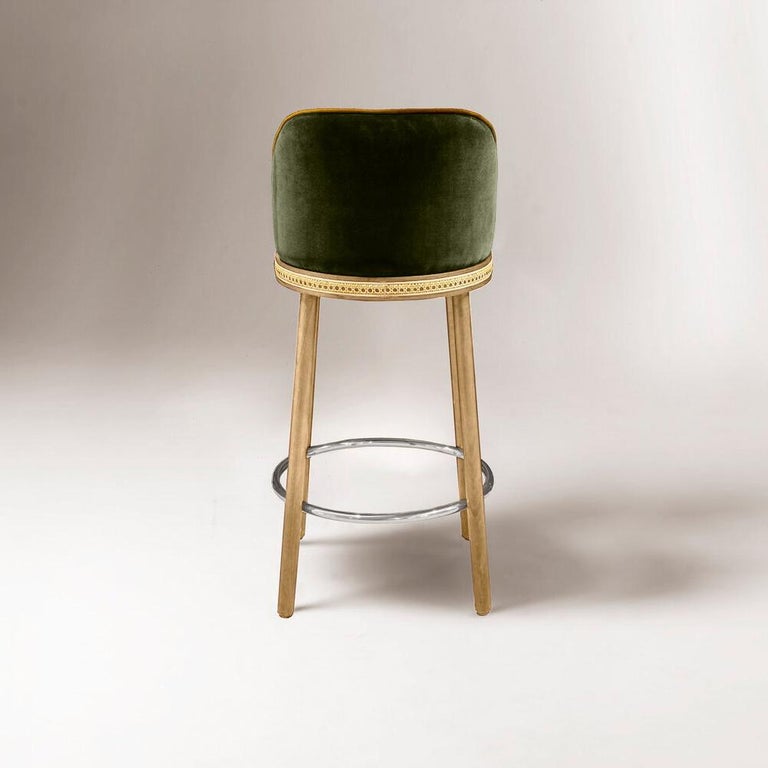 Alma Bar Stool, Natural Oak / Satin Nickel / Kiwi For Sale at 1stDibs