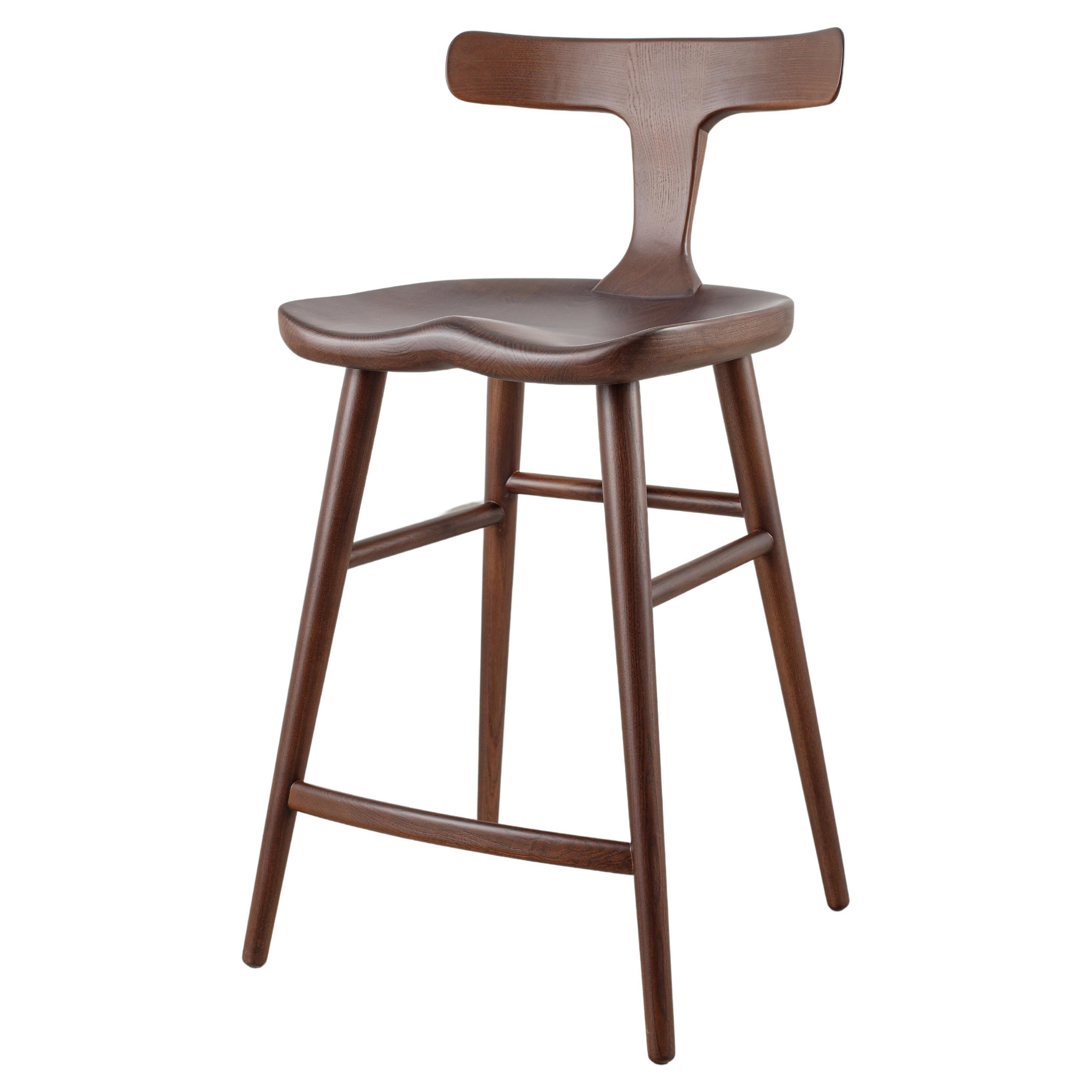 Alma Brown Solid Wood Bar Chairs with Back For Sale at 1stDibs
