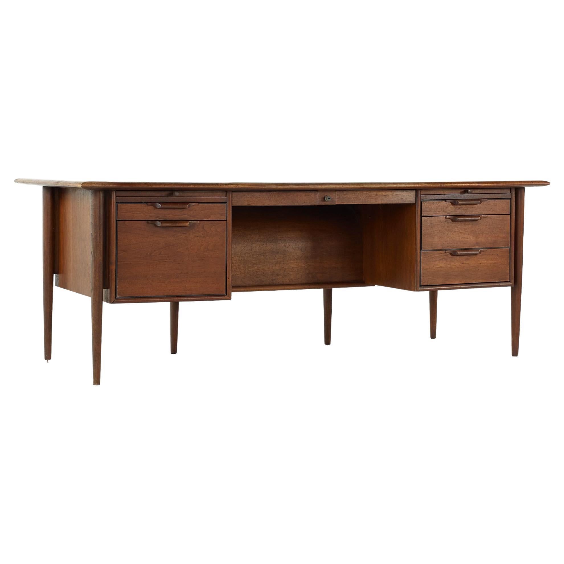 Leather Top, Walnut and Bronze Desk by Bert England for Widdicomb at ...