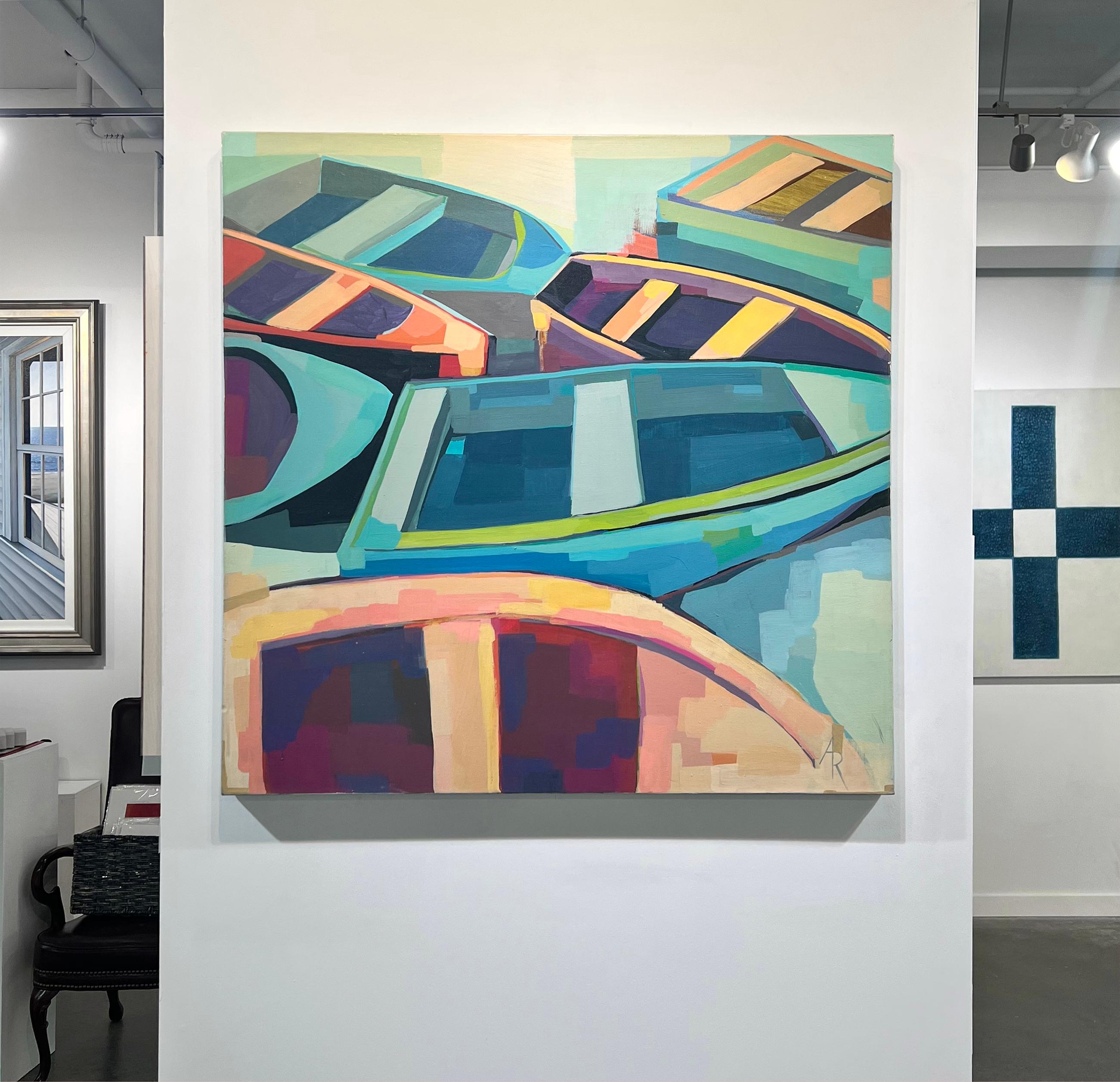 Alma Ramirez - "Blue Marina, " Abstract Coastal Painting For Sale at ...