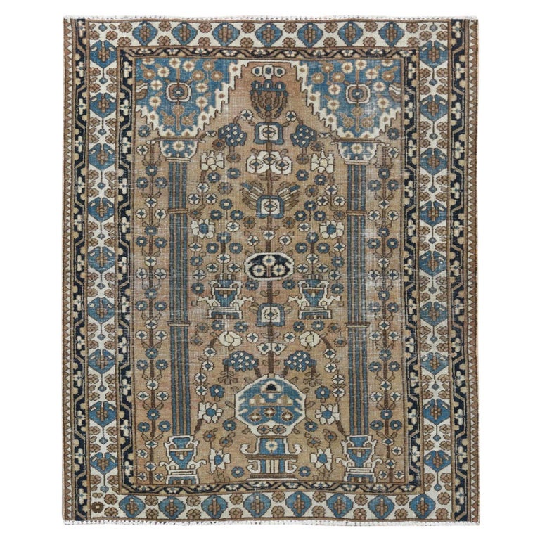 Almond Brown, Worn Wool Hand Knotted, Vintage Persian Heriz, Distressed ...