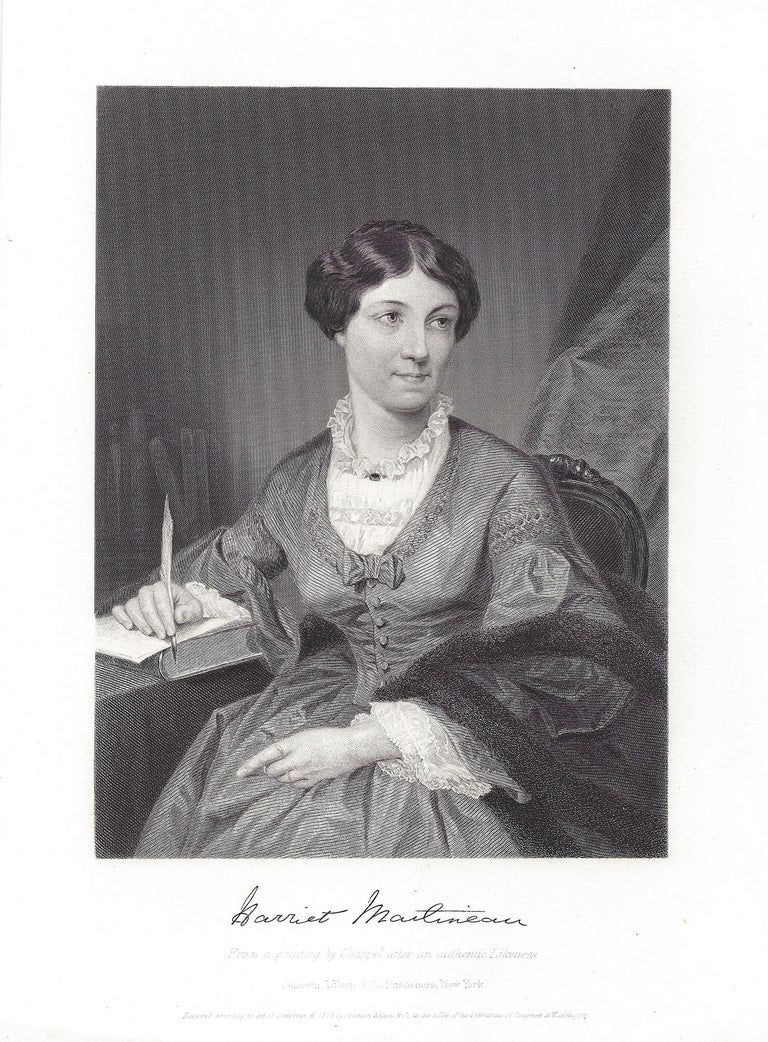 Harriet Martineau, English writer, antique portrait engraving print ...