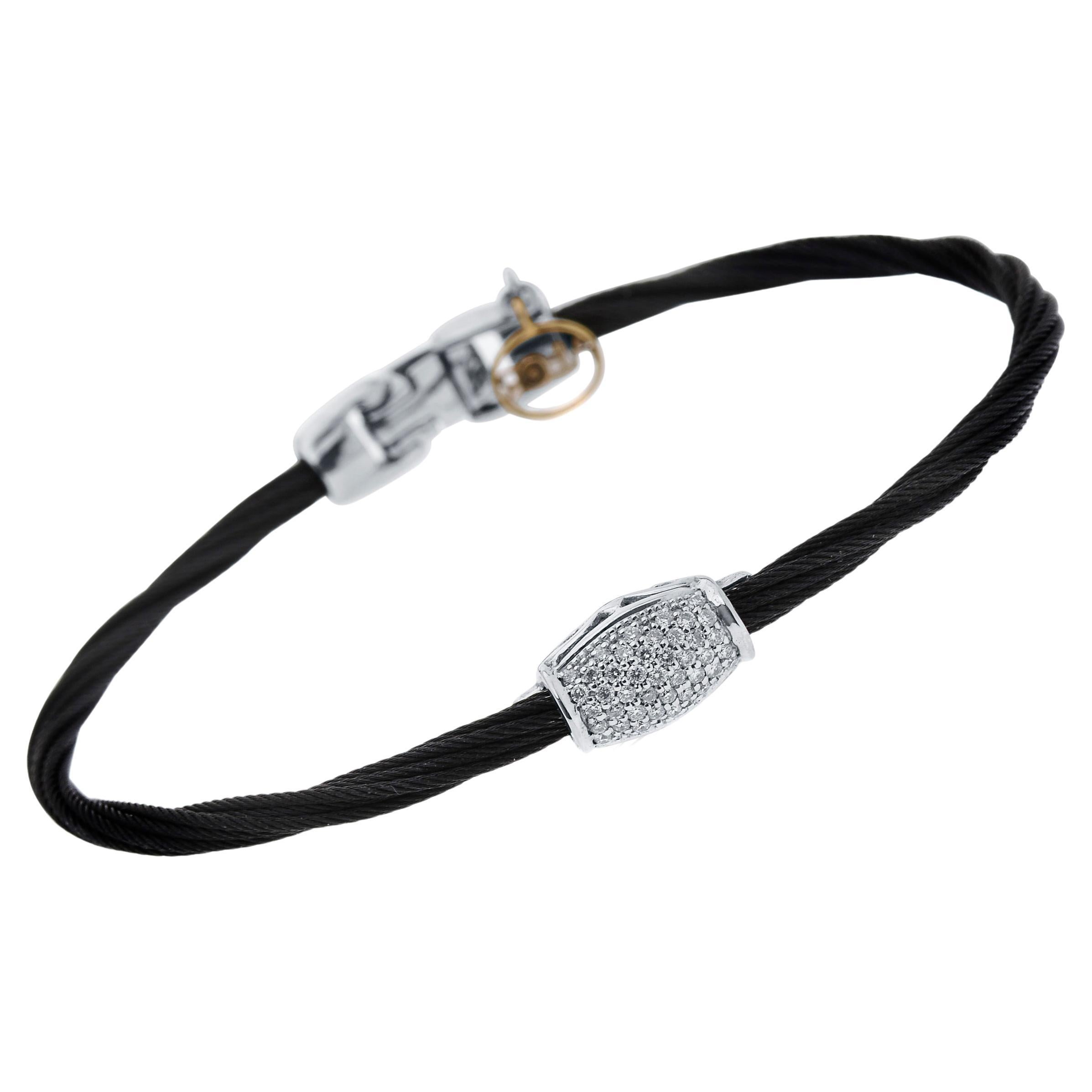 Alor 18k White Gold Black Single Cable Stackable Diamond Bracelet For ...