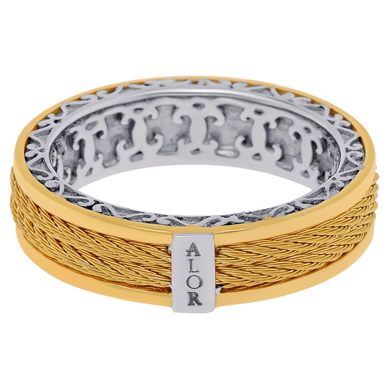 Alor Stainless Steel and 18K Gold Cable Band Ring Sz. 10 For Sale at ...