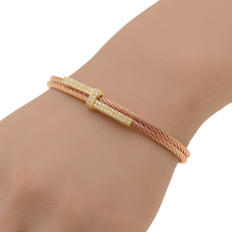 Alor Stainless Steel and 18k Gold, Diamond Bangle Bracelet For Sale at ...