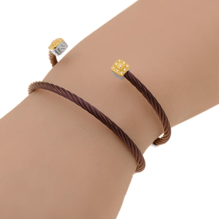 Alor Stainless Steel and 18k Gold, Diamond Cuff Bracelet For Sale at ...