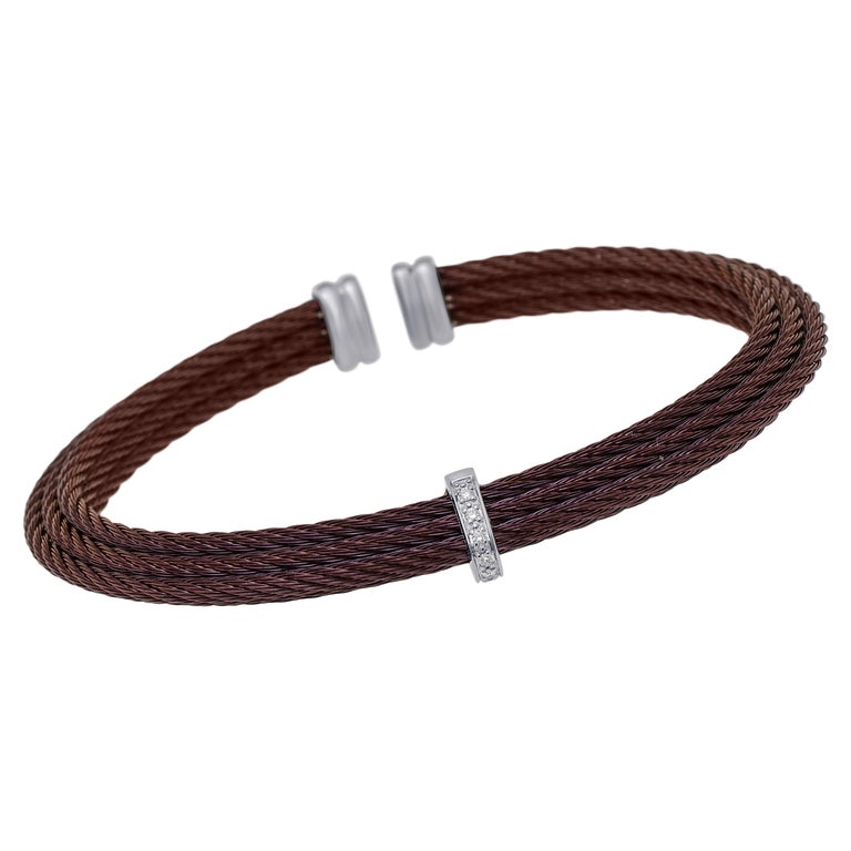 Alor Stainless Steel and 18k Gold, Diamond Cuff Bracelet For Sale at ...