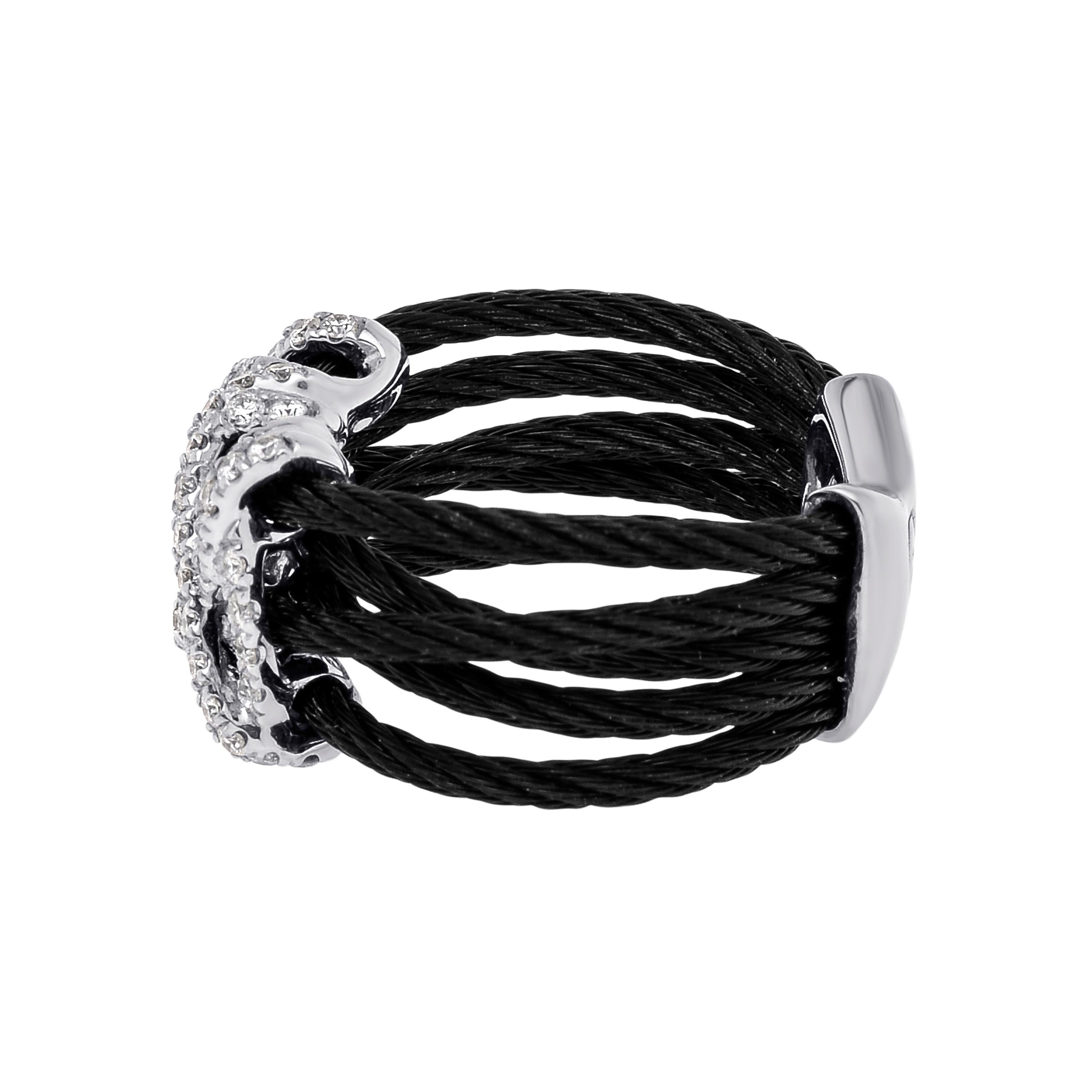 Alor Stainless Steel and 18k White Gold Diamond Cable Band Ring For ...