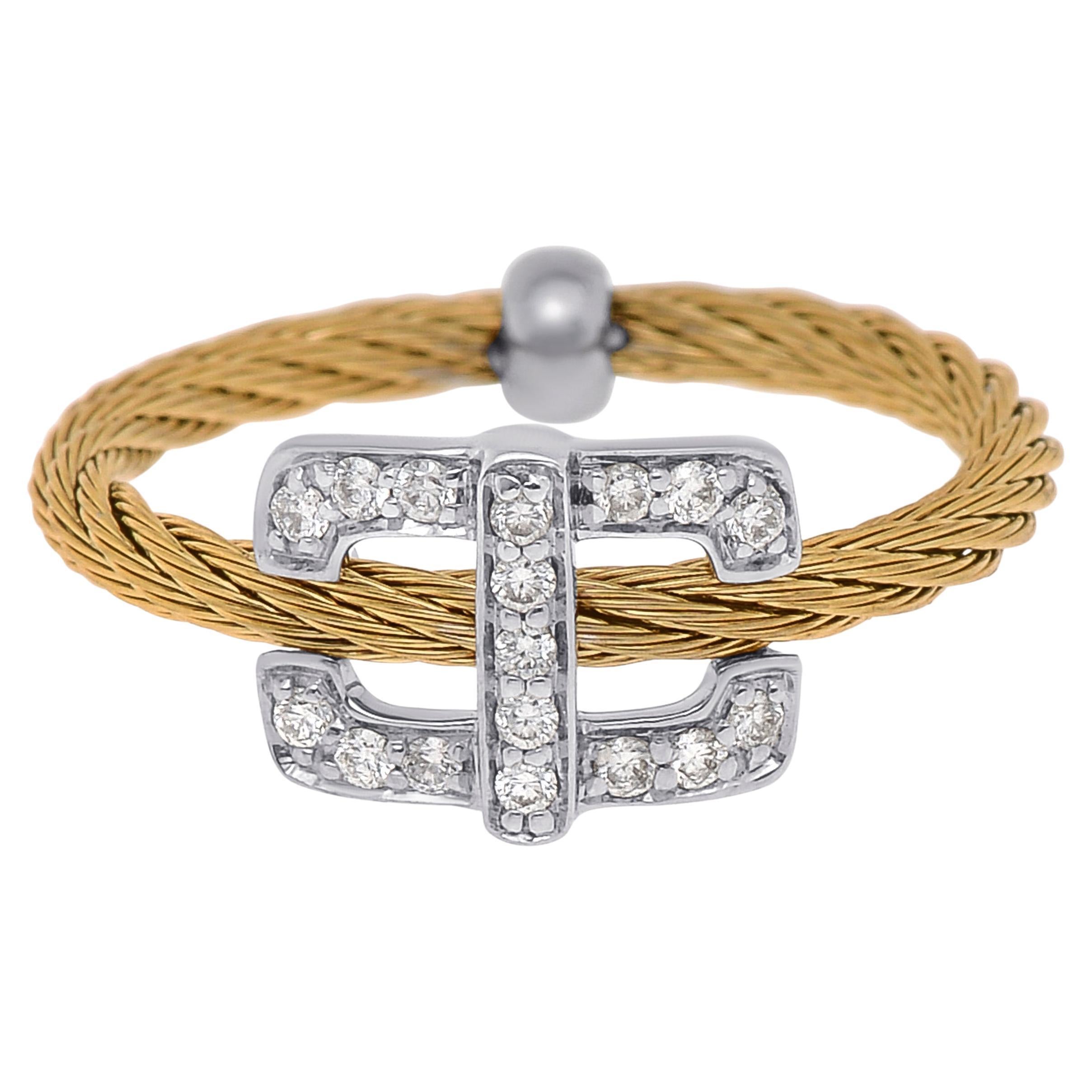 Alor Stainless Steel and 18k White Gold, Diamond Cable Ring For Sale at ...