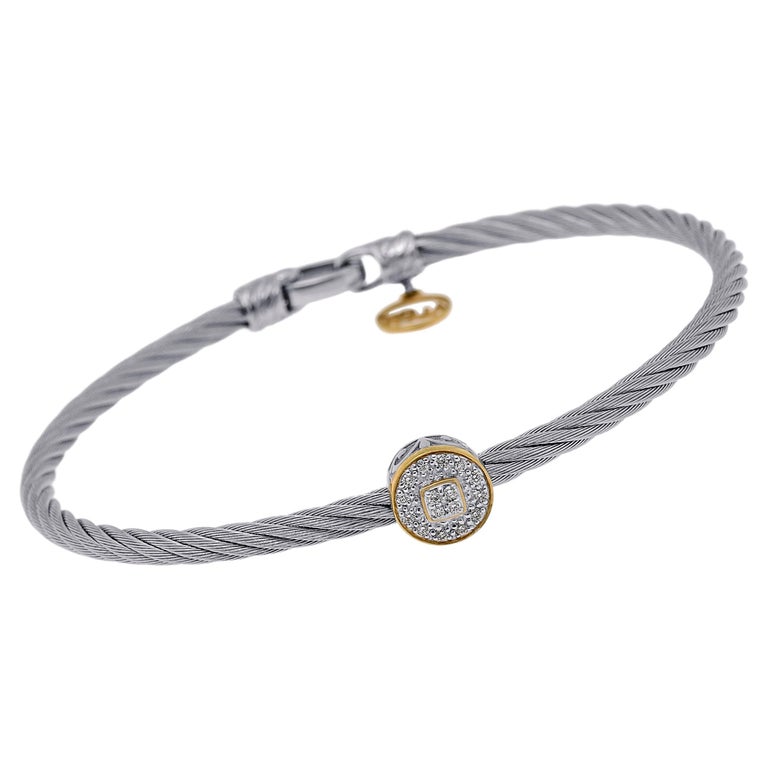 Alor Stainless Steel and 18k Gold, Diamond Bangle Bracelet For Sale at ...