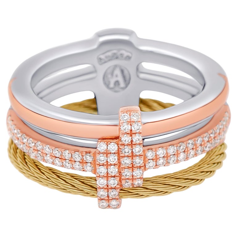 Alor Stainless Steel and 18k Rose Gold, Diamond Band Ring For Sale at ...
