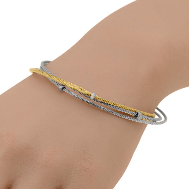 Alor Stainless Steel and 18k White Gold Bangle Bracelet For Sale at 1stDibs