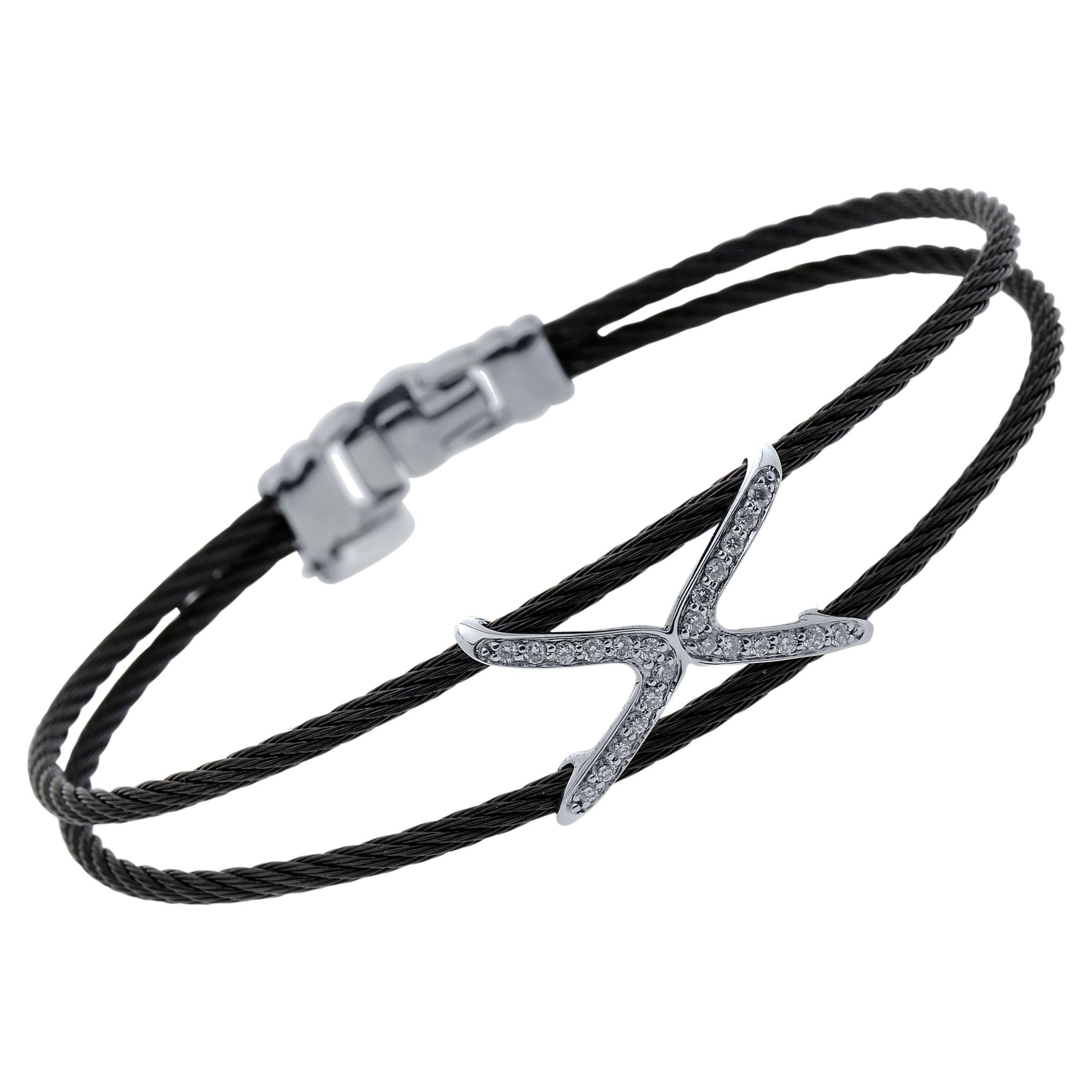 Alor Stainless Steel and 18k White Gold, Diamond Cable Bracelet For ...