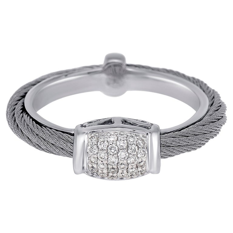 Alor Stainless Steel and 18k White Gold, Diamond Cable Ring For Sale at ...