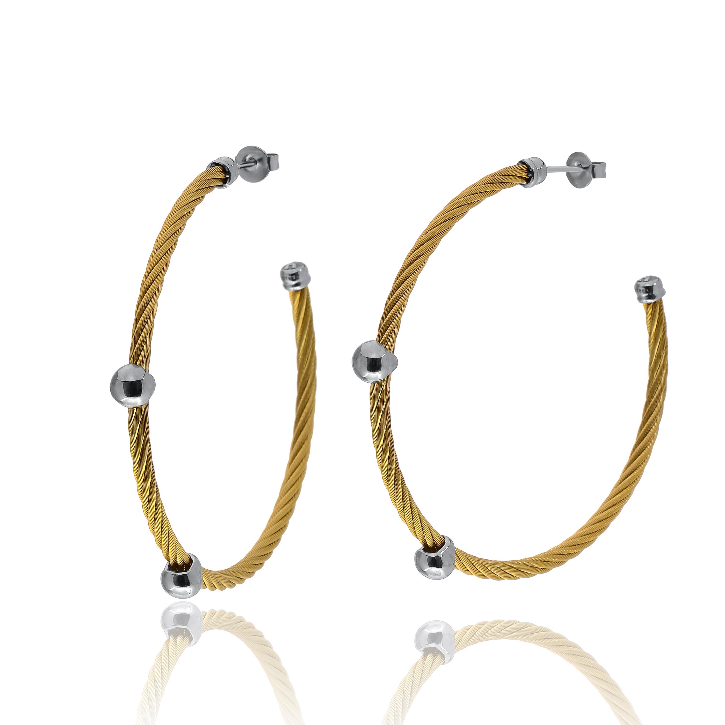Alor Stainless Steel and 18k White Gold Hoop Earrings For Sale at 1stDibs