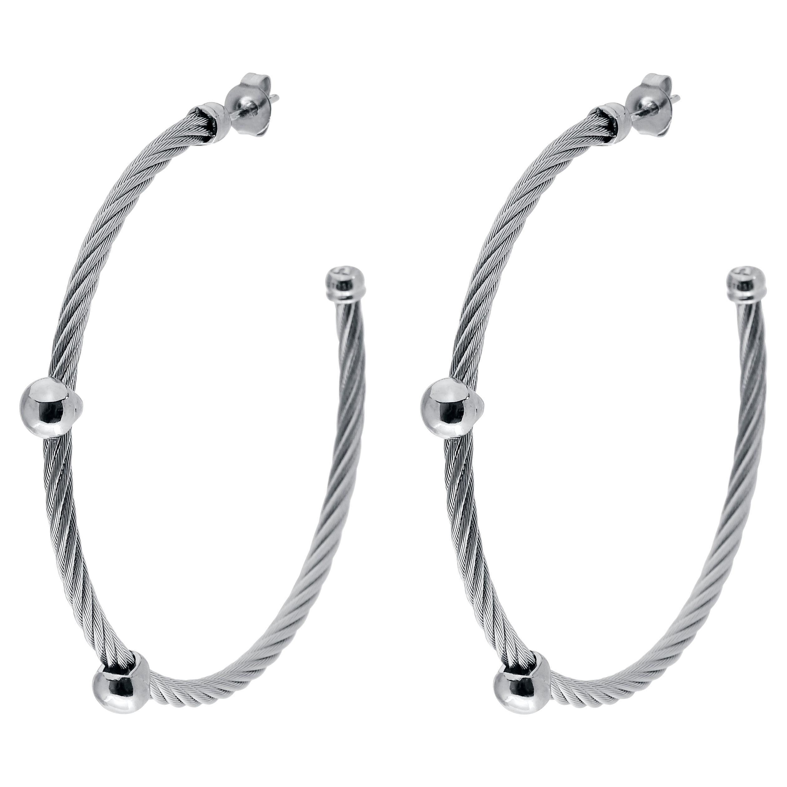 Alor Stainless Steel and 18k White Gold Hoop Earrings For Sale at 1stDibs