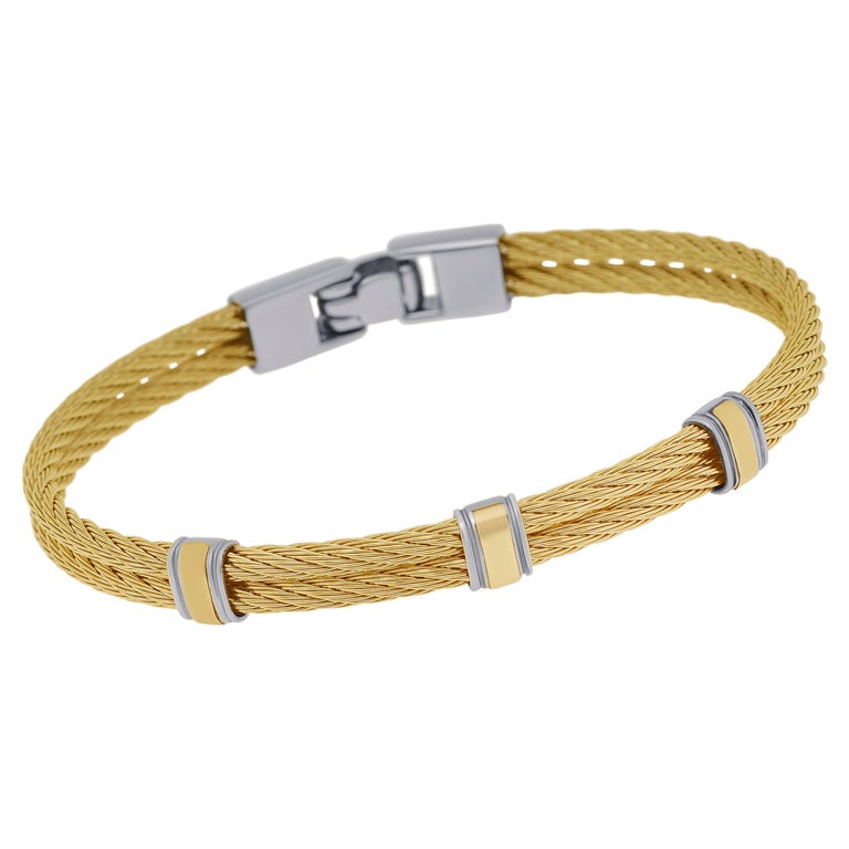 Alor Stainless Steel and 18k Yellow Gold Cable Bracelet For Sale at 1stDibs