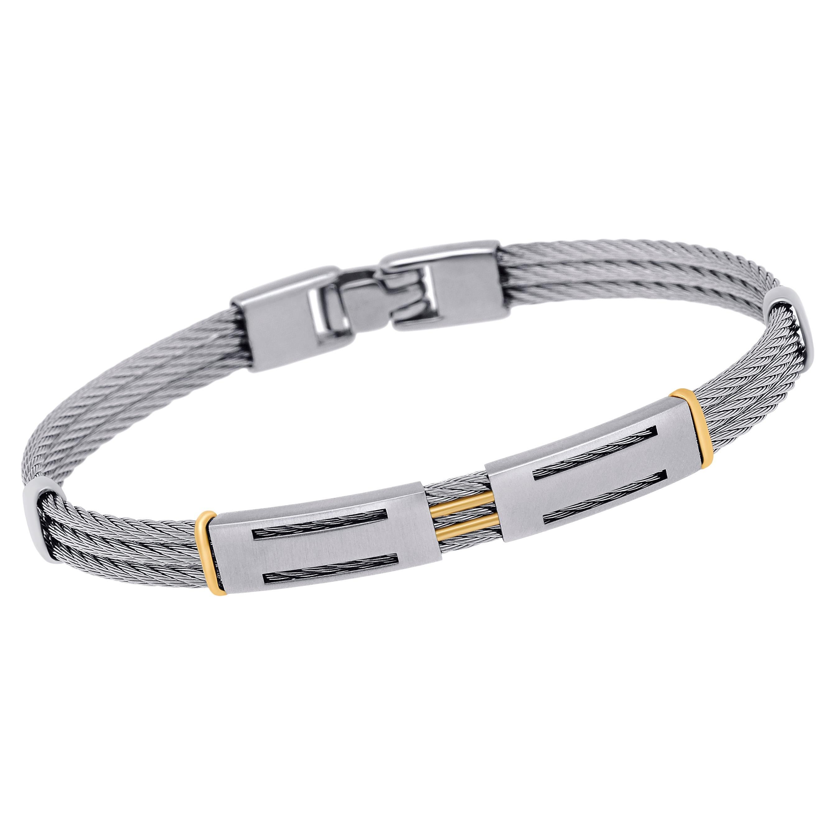Charriol Single Diamond Station Stainless Steel Gold Cable Bracelet at ...
