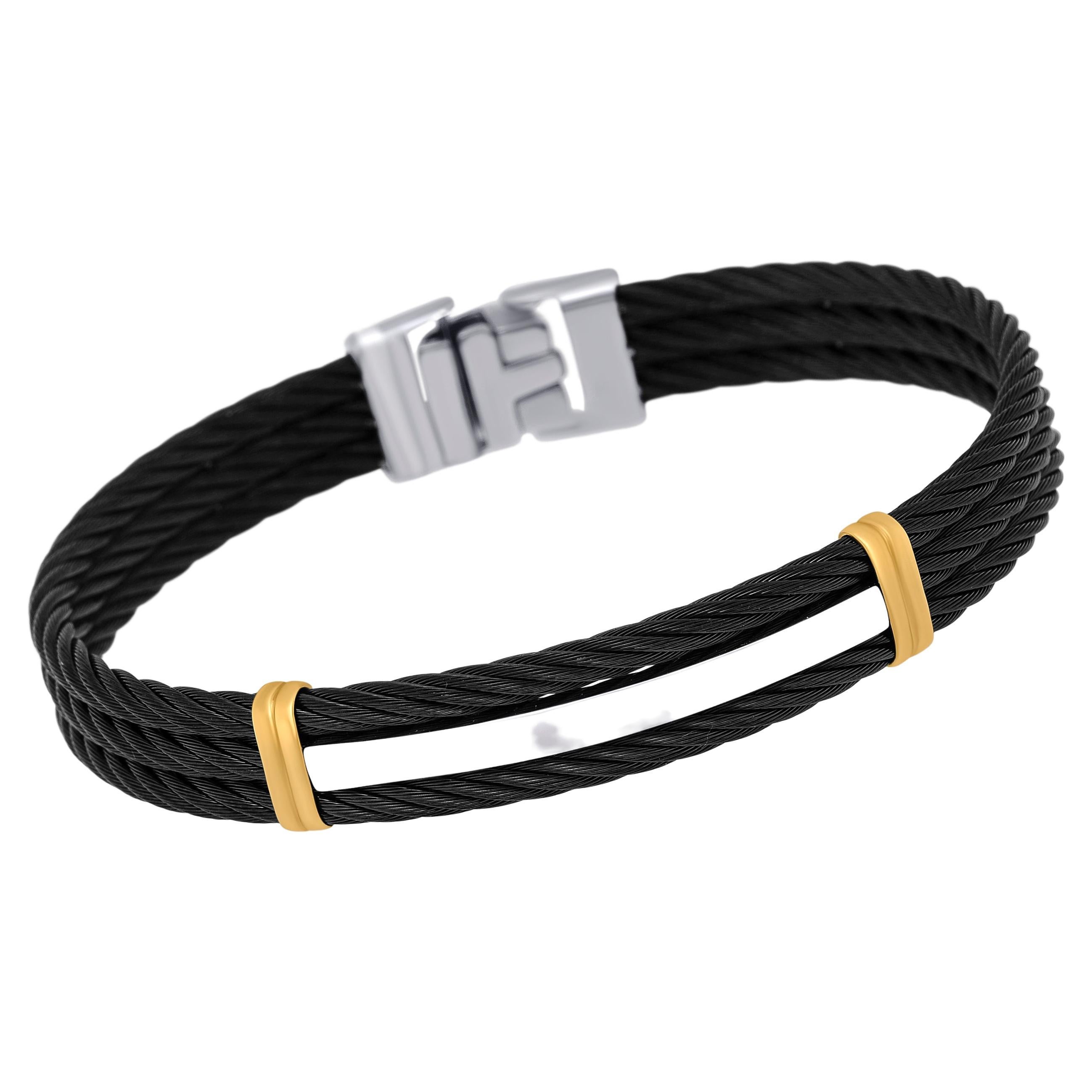 Charriol Single Diamond Station Stainless Steel Gold Cable Bracelet at ...