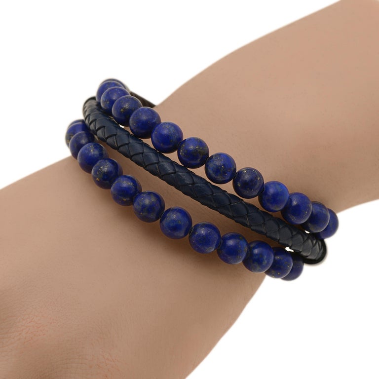 Alor Stainless Steel, Lapis, and Leather Layered Bracelet For Sale at ...
