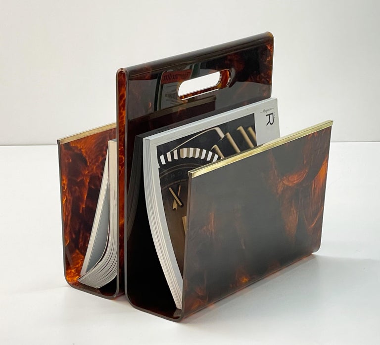 Alpac Midcentury Faux Tortoiseshell Plexiglass and Brass Magazine Rack ...