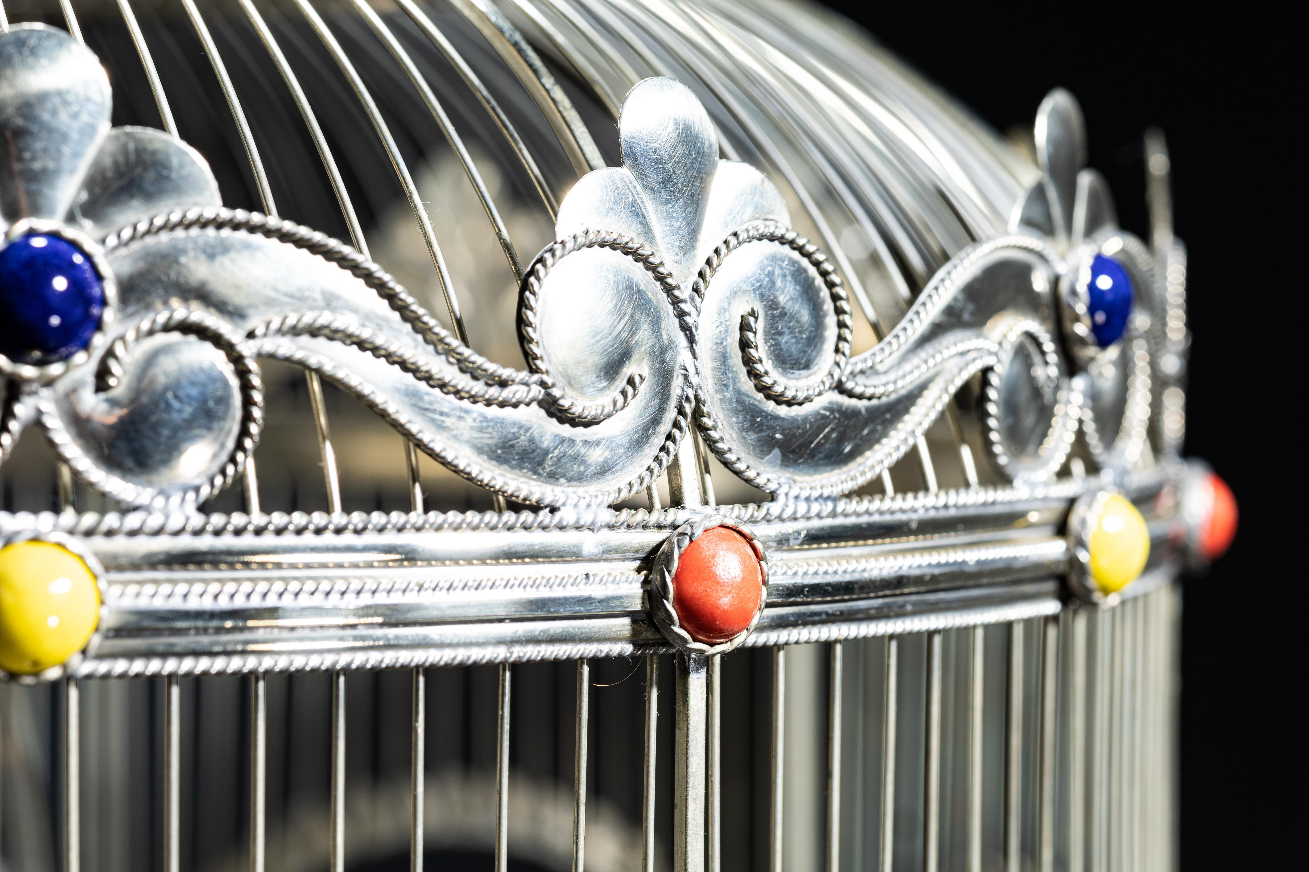 Alpaca White Metal Ceramic Bird Cage, One of a Kind at 1stDibs