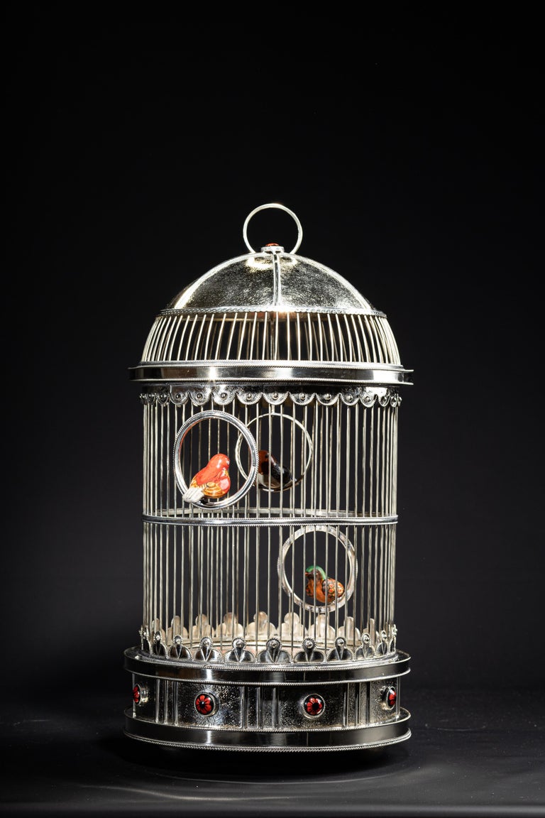 Alpaca White Metal Ceramic Bird Cage, One of a Kind at 1stDibs