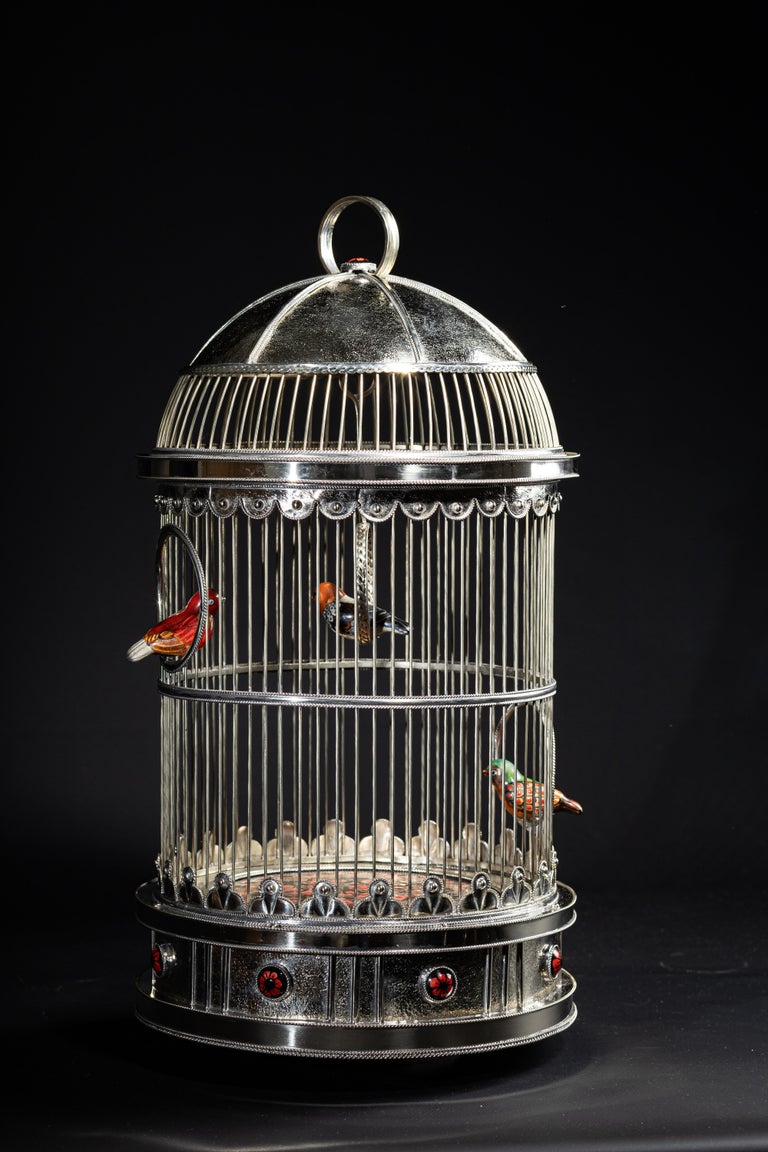Alpaca White Metal Ceramic Bird Cage, One of a Kind at 1stDibs