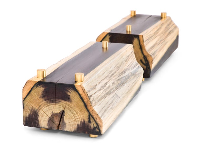 Blue Mahoe Wood Rectangular Low Coffee/Center Table with Brass Details ...