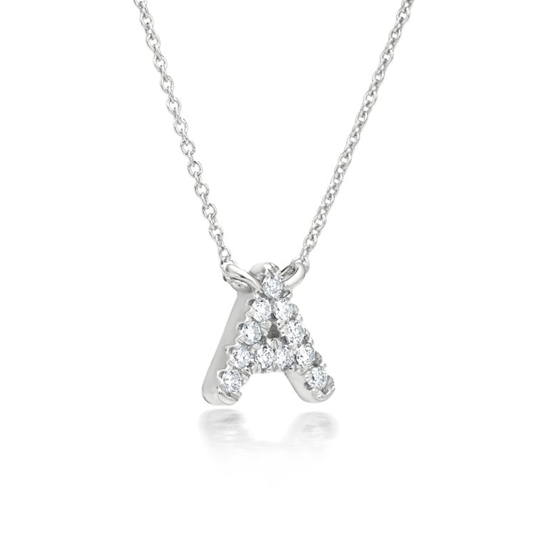 Luxle Alphabet "A" Diamond Pendant Necklace in 18k White Gold For Sale ...