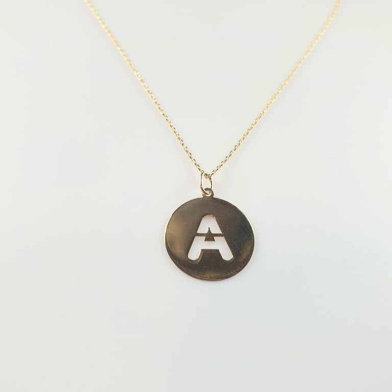 Alphabet Token a Necklace 18 Karat Yellow Gold For Sale at 1stDibs