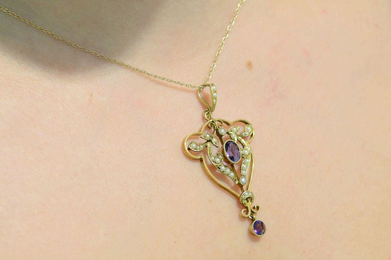 Alphonse Mucha Era Art Nouveau Amethyst and Seed Pearl Necklace at 1stDibs