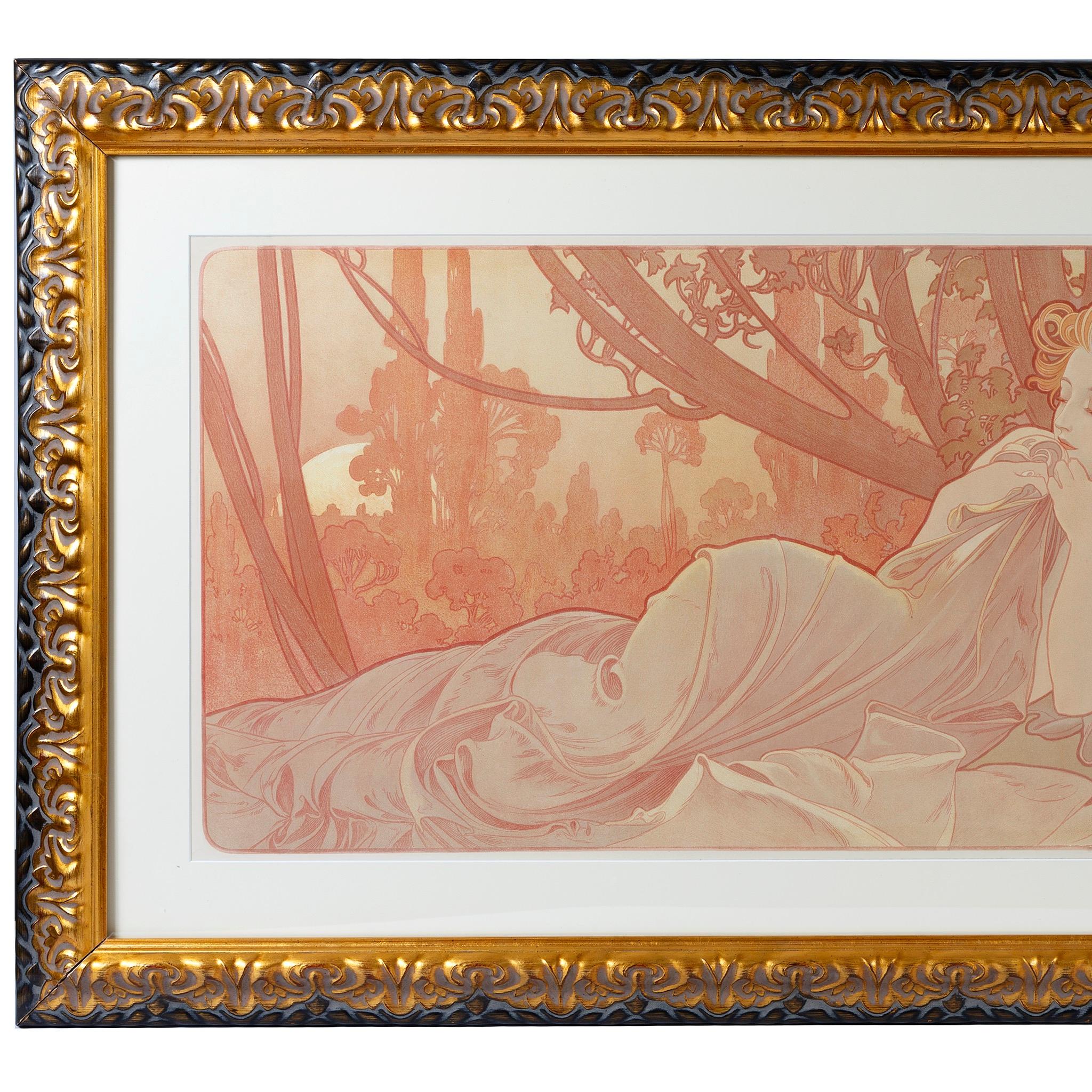 Alphonse Mucha Pair of "Dawn and Dusk" Lithographs For Sale at 1stDibs