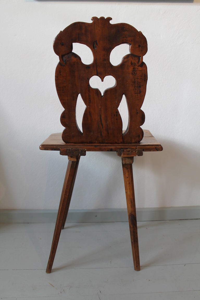 Alpine Board Chair Decorated with Two Birds 18th Century For Sale at ...