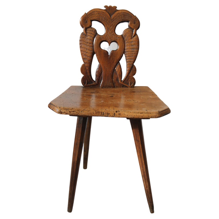 Alpine Board Chair Decorated with Two Birds 18th Century For Sale at ...