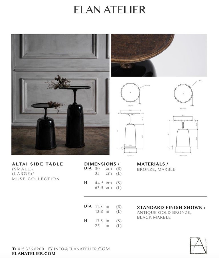 Altai Tall Cast Bronze and Black Marquina Marble Side Table by Elan ...