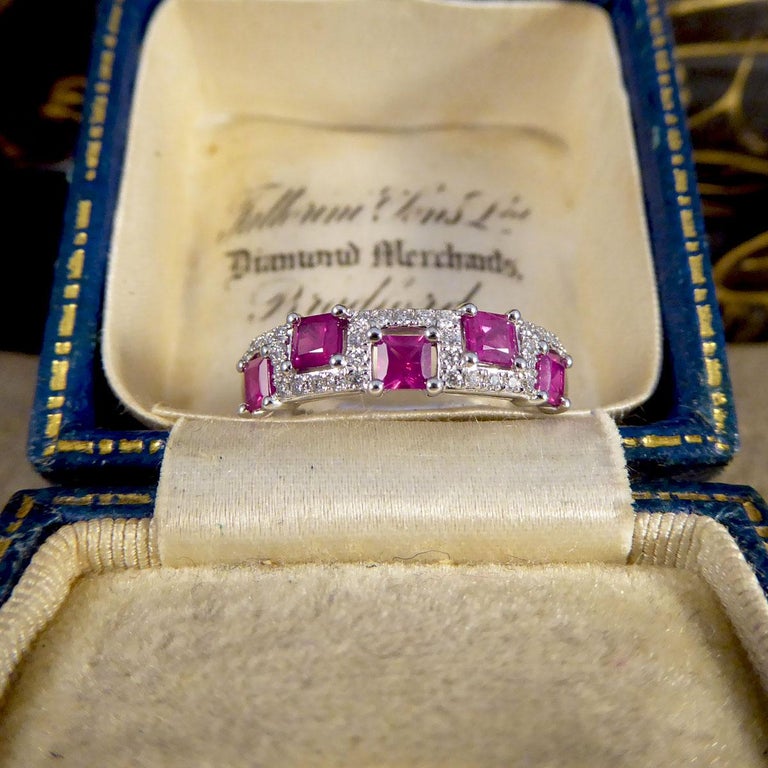 Alternate Ruby and Diamond Band Ring in 18ct White Gold at 1stDibs