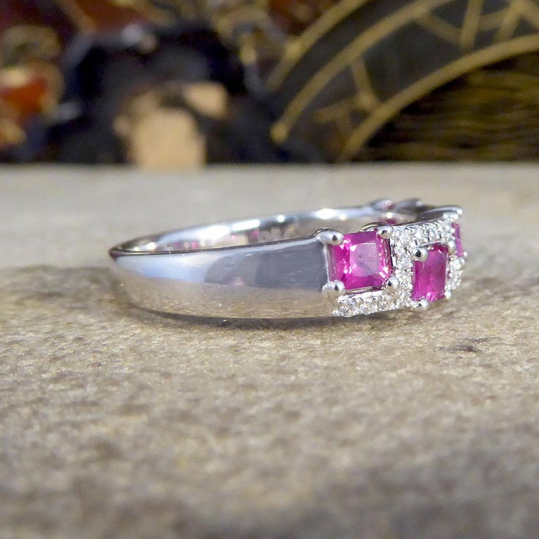 Alternate Ruby and Diamond Band Ring in 18ct White Gold at 1stDibs