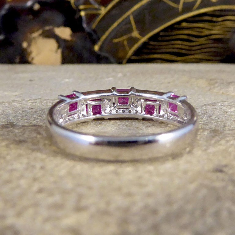 Alternate Ruby and Diamond Band Ring in 18ct White Gold at 1stDibs