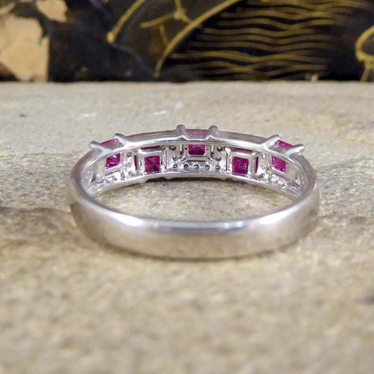 Alternate Ruby and Diamond Band Ring in 18ct White Gold For Sale at 1stDibs